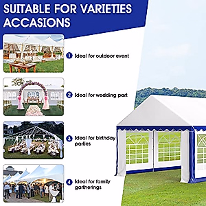 Sophia & William 16'x 20' Gazebo Party Tent White & Navy Blue, Outdoor Patio Wedding Event Camping Canopy Shade with 6 Removable Side Walls and Carry PE Bag, Heavy Duty Galvanized Steel Frame