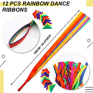 24 Pcs Rainbow Streamers Juggling Scarves Ribbon Scarves for Kids Rhythm Streamers Dance Scarves Gymnastics Accessories Magic Props Rainbow Dancing Party Favors for Kids Adults Party Dancer Play