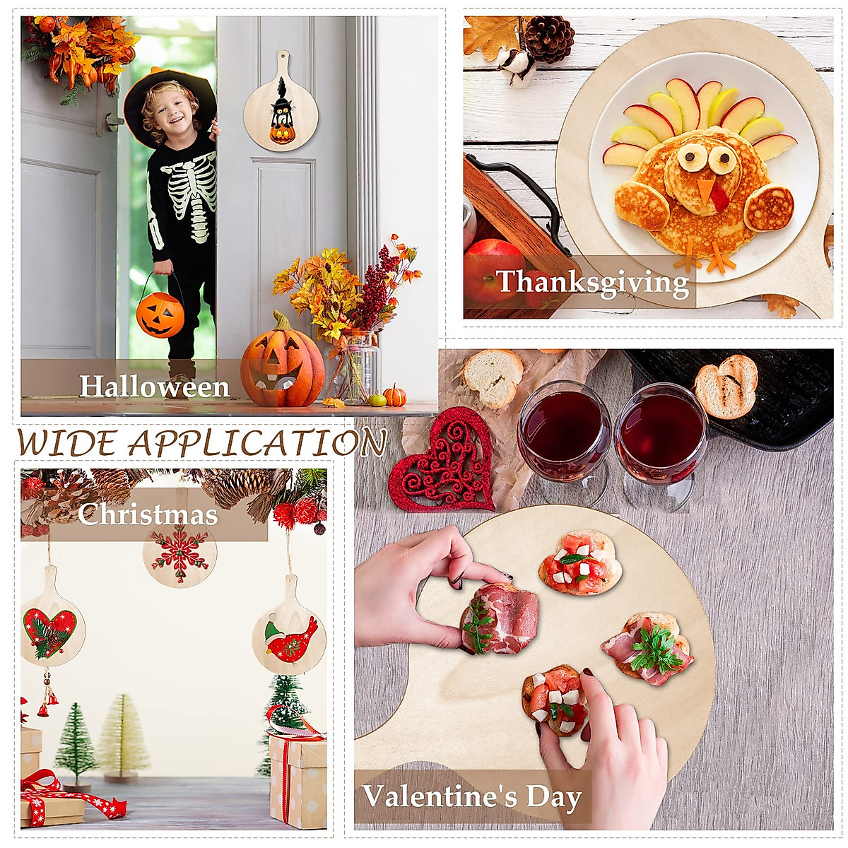 6 Pieces Mini Wooden Cutting Board Craft with Handle Wooden Chopping Board Unfinished Round Charcuterie Boards Mini Cheese Board Rustic Paddle for Christmas DIY Serving Home Kitchen Decor