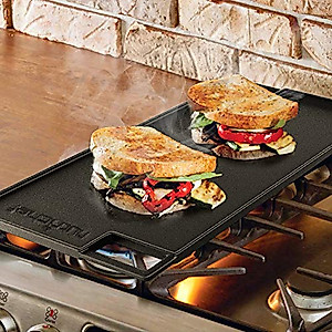 NutriChef Cast Iron Reversible Grill Plate - 18 Inch Flat Cast Iron Skillet Griddle Pan For Stove Top, Gas Range Grilling Pan w/ Silicone Oven Mitt For Electric Stovetop, Ceramic, Induction.