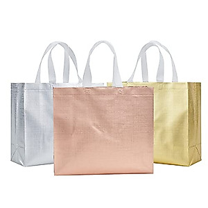 FOCCIUP 6 Pcs Non-Woven Gift Bags With Handles Reusable Bags for Birthday Party Wedding Christmas – 12x4.7x11” Size