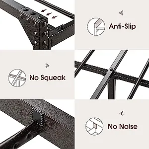 WEEWAY Queen Size Metal Platform Bed Frame with Wood Headboard, Industrial Rivets Design, Large Under Bed Storage, Mattress Foundation, No Box Spring Needed, Brown