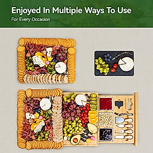 Maxboro Extra Large Charcuterie Board Set, Mothers Day Gifts for Mom from Daughter Son, Premium Bamboo Cheese Board and Knife Set, Cool Meat & Cheese Platter Tray, House Warming Gifts for New Home