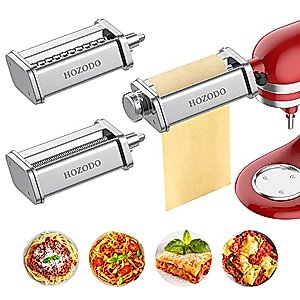 Pasta Attachment for KitchenAid Mixer, Includes Pasta Sheet Roller, Spaghetti Cutter, Fettuccine Cutter, 3Pcs Kitchenaid Pasta Attachment by HOZODO