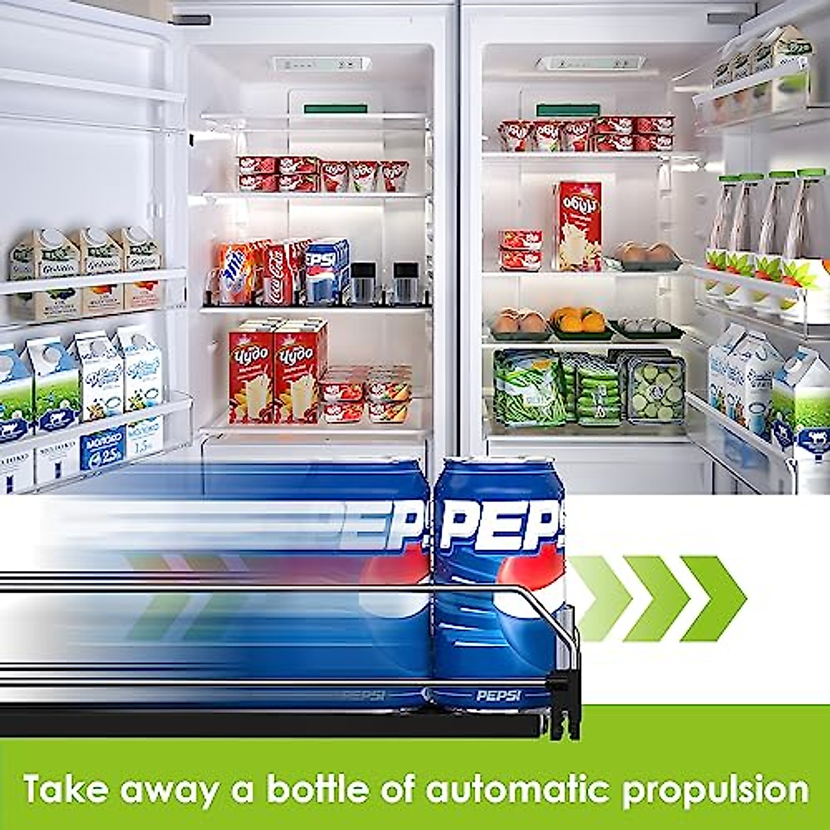 Soda Can Dispenser for Refrigerator,Self-Pushing Drink Organizer for Fridge, Width Adjustable Fridge Organization, Beer Pop Can Water Bottle Drink Dispenser for Fridge (5 Rows)