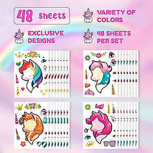 Mocoosy 48PCS Unicorn Stickers for Girls Age 4-6, Unicorn Party Favors Art Crafts for Toddlers 3-5, Make Your Own Face Stickers Birthday Game Activities, Goodie Bag Stuffers Kids Valentine's Day Gifts