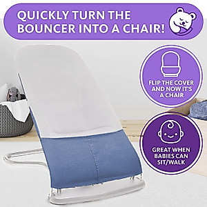 ComfyBumpy Ergonomic Baby Bouncer Seat - Bonus Travel Carry Case - Safe, Portable Bouncing Chair with Adjustable Height Positions - Infant Sleeper Bouncy Seat Perfect for Newborn Babies (Blue)