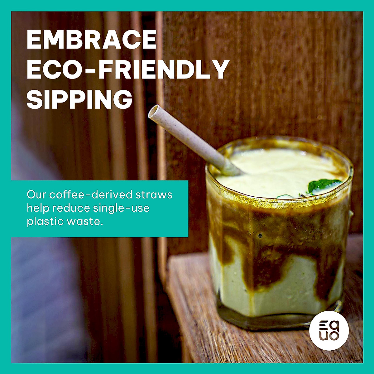 EQUO Coffee Drinking Straws, Disposable, Biodegradable, Compostable, and Plastic-Free, Pack of 50, Standard