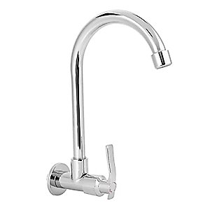 Kitchen Faucet, Water Sink Faucet Single-Tube Cold Wall-Mounted, 360° Rotatable G1/2inch Water Kitchen Tap Without Hose, Copper Outlet, Silver(Wall-Mount, No Basin Faucet)