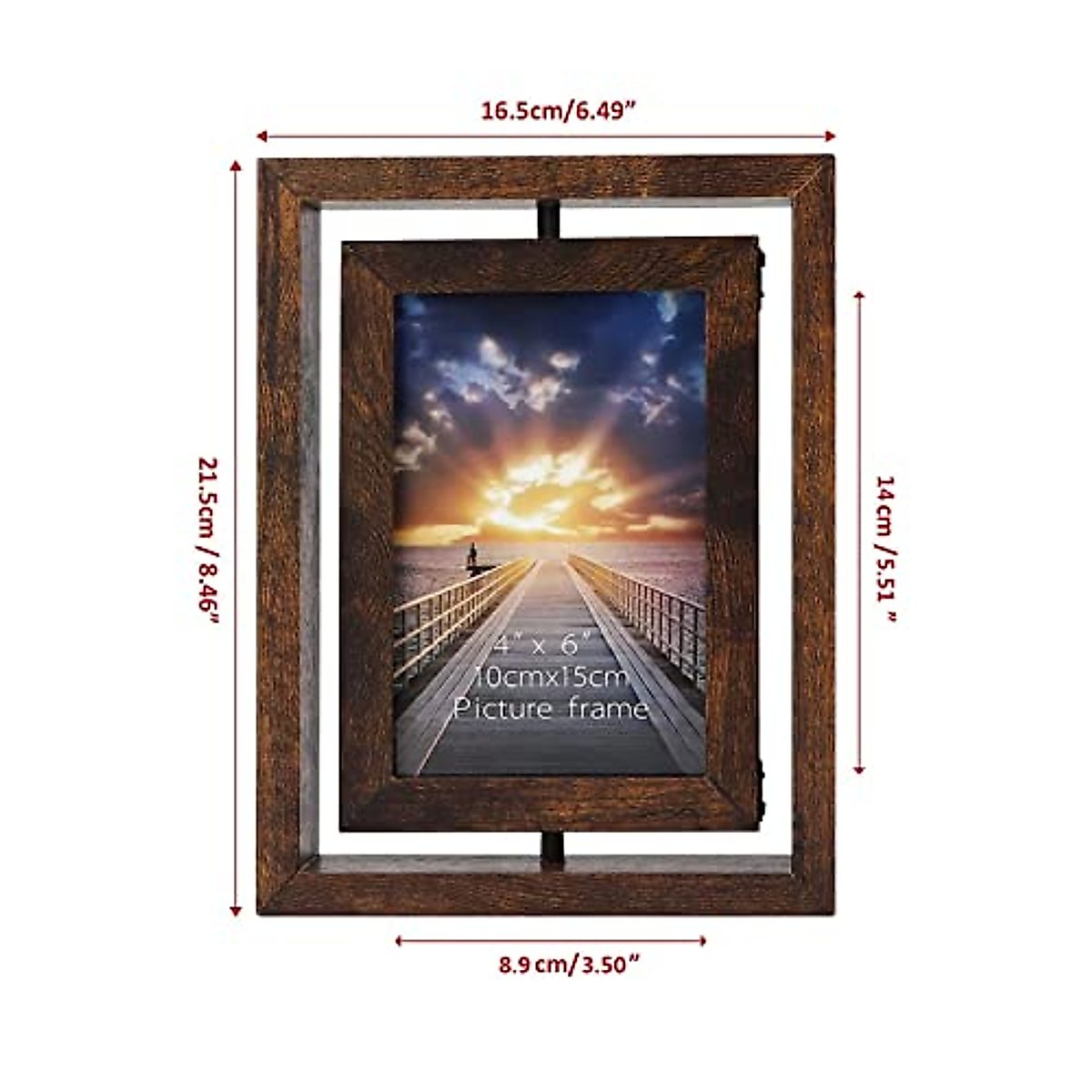 EXYGLO 2 Pack 4x6 Rustic Rotating Floating Picture Frames, Photo Frames for Vertical or Horizontal Tabletop Display, Brown