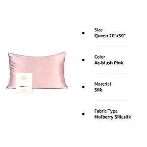 YANIBEST Silk Pillowcase for Hair and Skin - 600 Thread Count 100% Mulberry Silk Bed Pillowcase with Hidden Zipper, Queen Size Pillow Case Blush Pink