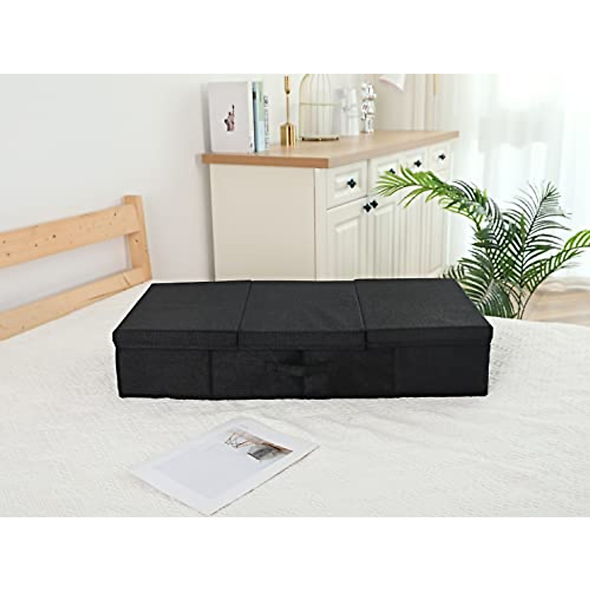 ohihuw Large Underbed Storage Bins With Lids, Foldable & Stackable Storage Drawer Organizer, Upgraded Cotton & Linen Storage Basket (Black)