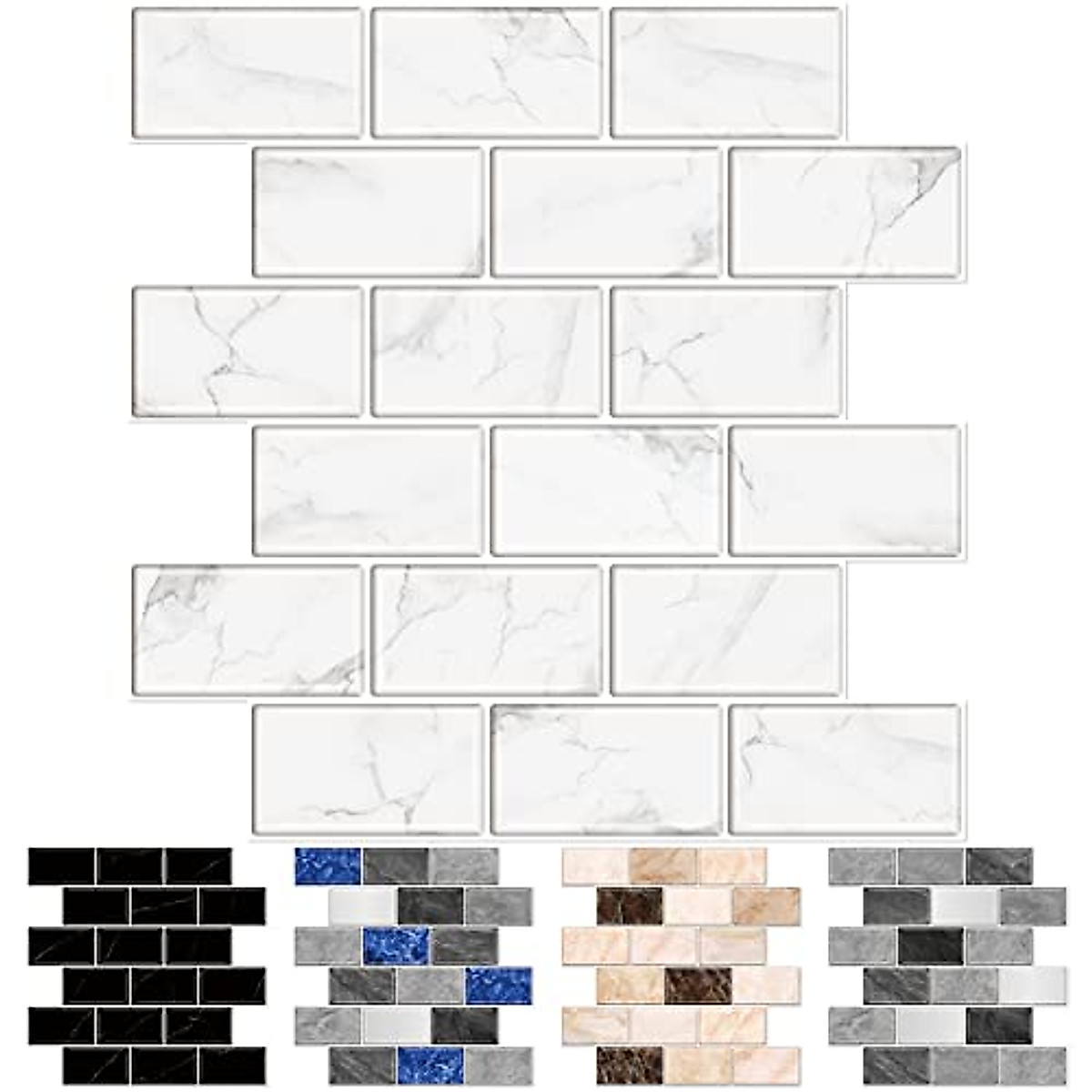 URCOLOR 10-Sheet Peel and Stick Backsplash Tile Sticker for Kitchen,12"x12" Self Adhesive Subway Wall Tiles Stick on Back Splashes for Bathroom White Marble Design