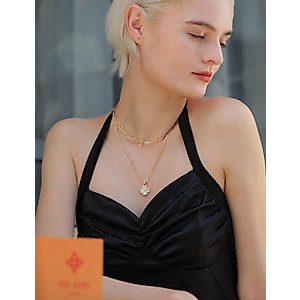 ITS4YEO Four Leaf Clover Pendant Necklace Double Layer Chain 14K Gold Plated Birthday Valentine's day Jewelry Gift for Women Wife