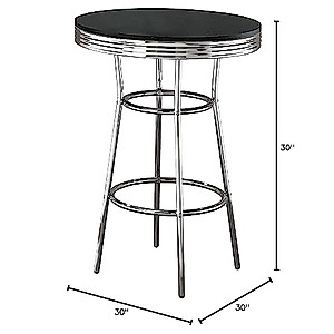 Coaster Home Furnishings Retro 1950s Soda Fountain Diner Pub Height Game Room Bar Table Black Laminate Top Sturdy Steel Chrome Base 2405