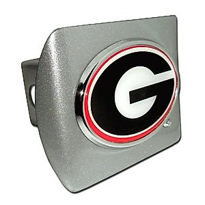 University of Georgia Bulldogs "Brushed Silver with Chrome "G" and Color Emblem" Trailer Hitch Cover Fits 2 Inch Auto Car Truck Receiver with NCAA College Sports Logo