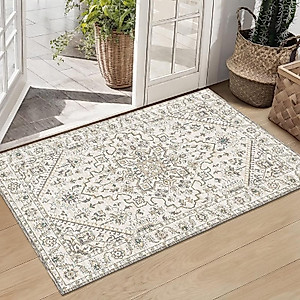 HAJDCUTC Area Rug 2'x3' Small Area Rugs Boho Machine Washable Rugs Non Slip for Entryway Kitchen Bathroom Bedroom Vintage Soft Low-Pile, White