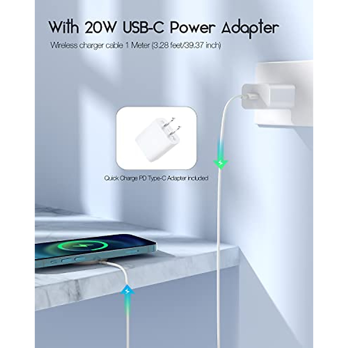 THREEKEY Magnetic Wireless Charger,15W Max Wireless Charging Pad with USB-C 20W PD Adapter, Compatible with MagSafe Charger for iPhone 14/14 Pro/14 Plus/14 Pro Max/iPhone 13/13 Mini/13Pro max,Silver