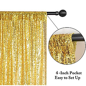 Eternal Beauty Gold Sequin Wedding Backdrop Photography Background Party Curtain, 5Ft X 7Ft
