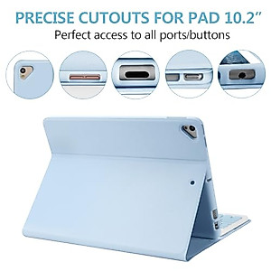 Keyboard Case for iPad 10.2 Inch 9th/8th/7th Gen with Pencil Holder, for iPad 10.2"/Air 3/Pro 10.5" Case with Wireless Bluetooth Keyboard, Detachable Keyboard Cover for iPad 9th Gen 2021 (Blue)
