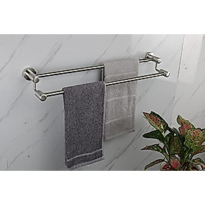 TocTen Double Bath Towel Bar - Thicken SUS304 Stainless Steel Towel Rack for Bathroom, Bathroom Accessories Double Towel Rod Heavy Duty Wall Mounted Towel Holder (Brushed,24IN)