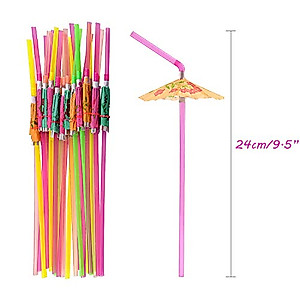 FEPITO 58 PCS Umbrella Drinking Straws Reusable，Parasol Bendy Reusable Drinking Straws for Hawaiian Beach Cocktail Luau Tropical Party Decorations Supplies