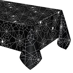 Yoochee Halloween Tablecloth Plastic, 54'' x 108'' Rectangular Waterproof Black Spider Web Halloween Table Covers, Disposable Table Cloth for Halloween Dinners & Party Decorations (Black, 1 Pack)