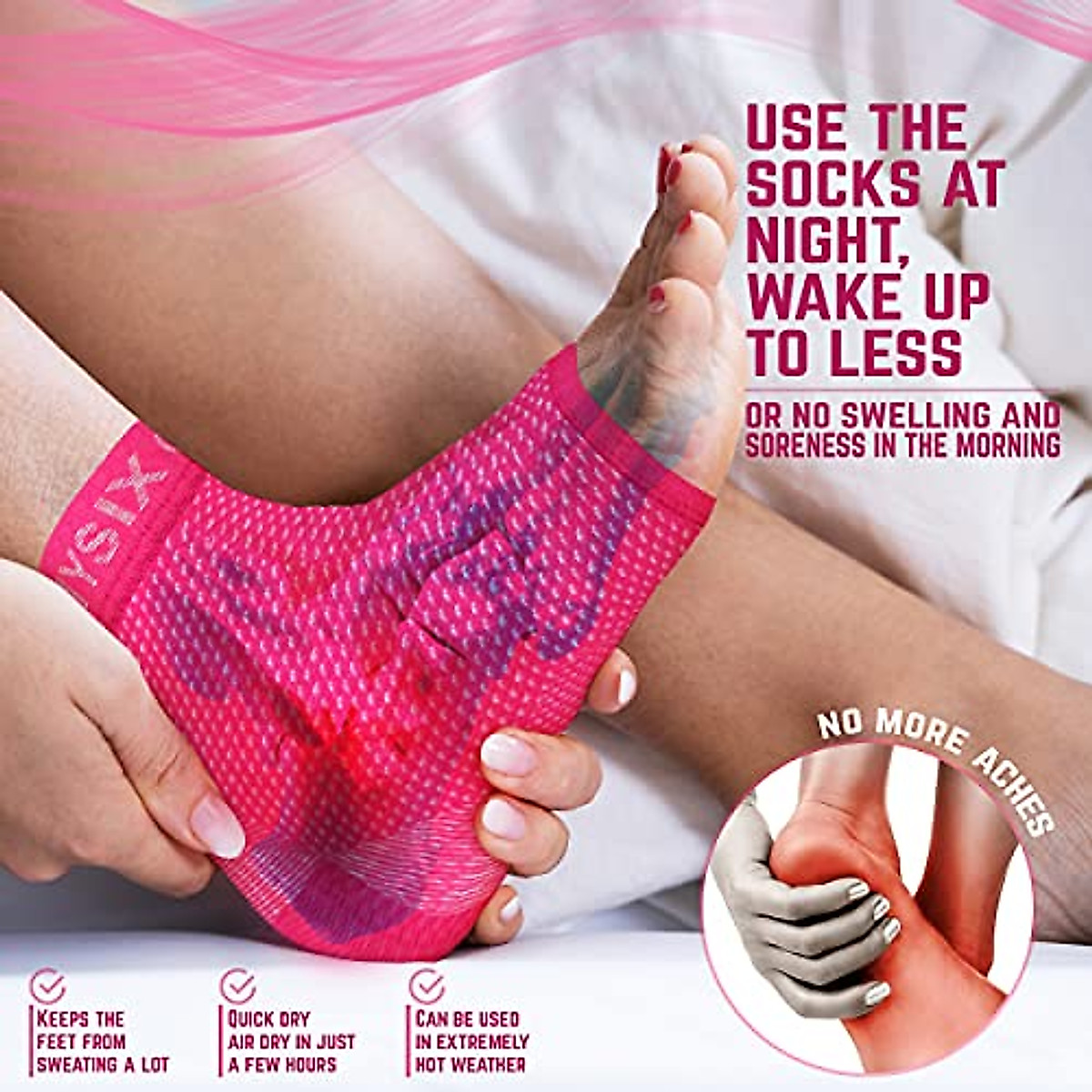 Physix Gear Sport Plantar Fasciitis Socks with Arch Support for Men & Women - Ankle Compression Sleeve, Toeless Compression Socks Foot Pain Relief, Ankle Swelling - Better than Night Splint, Pink L/XL