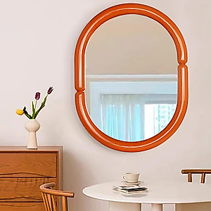 H-A Oval Solid Wood Vanity Mirror Bagel Shaped Wall Mounted Mirror High-end for Bedroom Bathroom Wall Decor