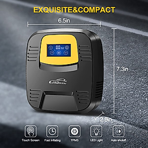 LJXDQIXIU Air Compressor Tire Inflator - Portable DC 12V 120PSI Auto Air Pump - Digital Pressure Gauge, Touchscreen and Emergency LED Light - Car Tire, Bicycle, Basketball and Other Inflatables