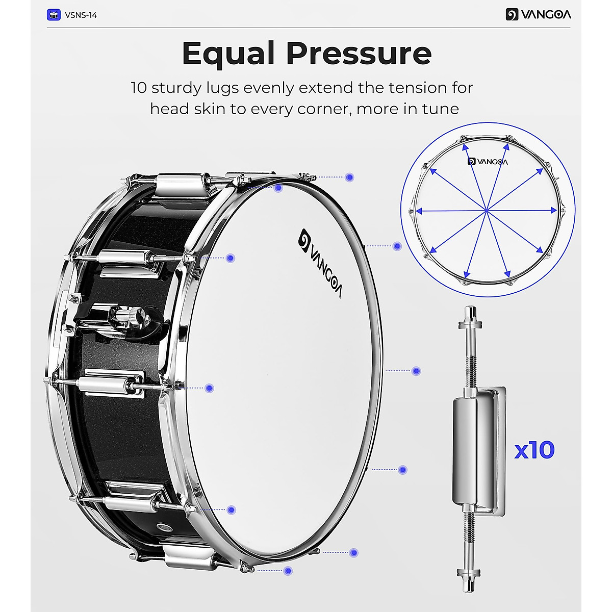 Vangoa Snare Drum Kit 14 x 5.5 Inches Marching School Band Student Beginner Practice Snare Drum with Stand, Gig Bag, 5A Drumsticks, Tuning Key, Coated Drum Head, Strap, Mute Pad, Black