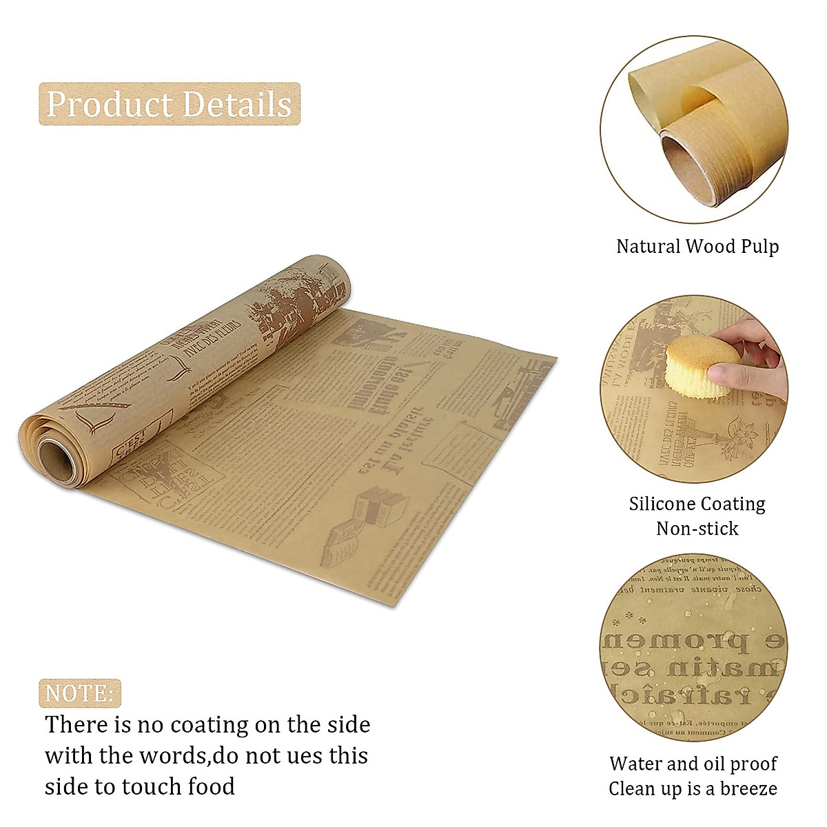 MEGXIT 2Pcs Parchment Paper Roll,Non-Stick,Waterproof,Greaseproof,High Temperature Resistant Baking Paper Roll,Parchment Paper Roll for Baking, Cooking, Grilling, Air Fryer-Brown+White