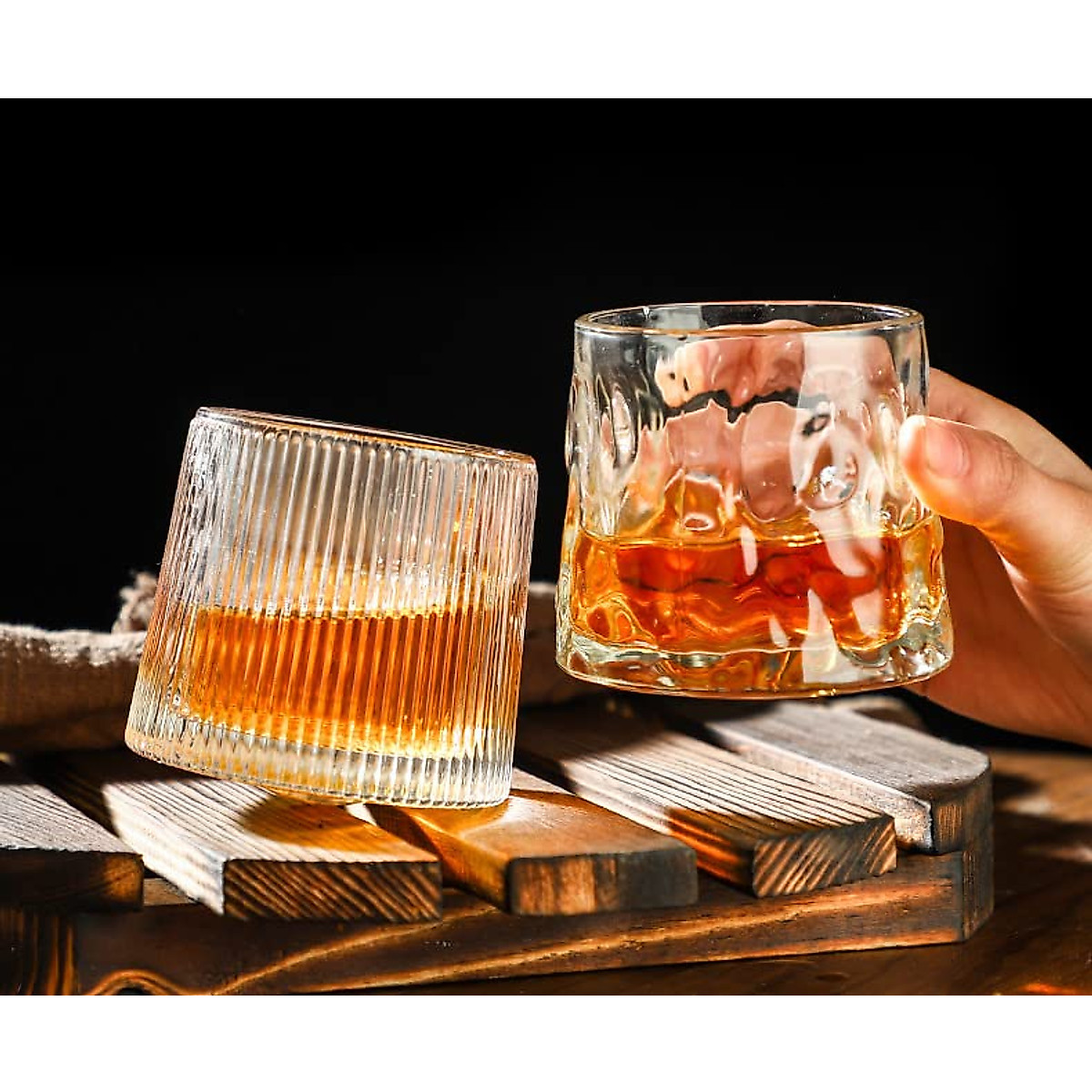 4 Pack Crystal Whiskey Glasses, Old Fashioned Lowball Bar Tumblers for Drinking Bourbon, Scotch Whisky, Cocktails, Cognac