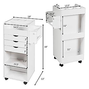 Tangkula Rolling Storage Drawer Cart, Home Office Mobile Drawer Cart, Wooden Utility Cart Storage Cabinet w/ 3 Drawers & 3 Open Storage Shelves, Paper Organizer w/Lockable Casters