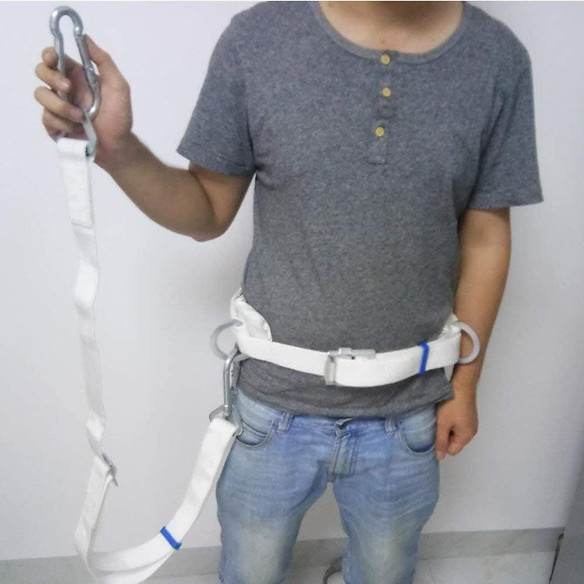 HUAWELL Safety Belt with Two Side Adjustable Lanyard,Cement Pole & Tree Climbing Construction Harness Protective Gear, Personal Protection Fall Arrest Kit (White)