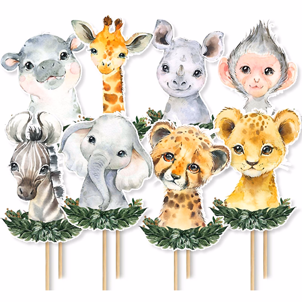 24Pcs Safari Centerpiece Sticks, Jungle Animals Baby Shower Party Decorations Table Toppers for Boys Kids, Safari Themed Party Supplies, Wild One Birthday Party Decorations