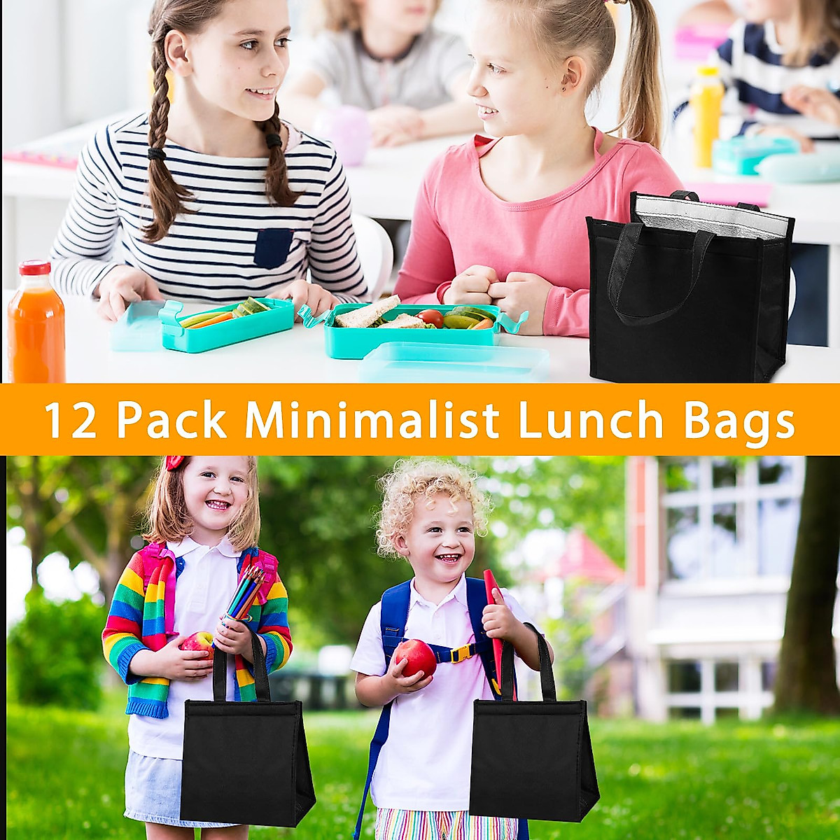 meekoo 12 Pcs Lunch Bag Insulated Lunch Bag Reusable Leakproof Cooler Bag Waterproof Lunch Tote for Women Men Adults Unisex Work Lunch School Picnic Office Travel, Back to School
