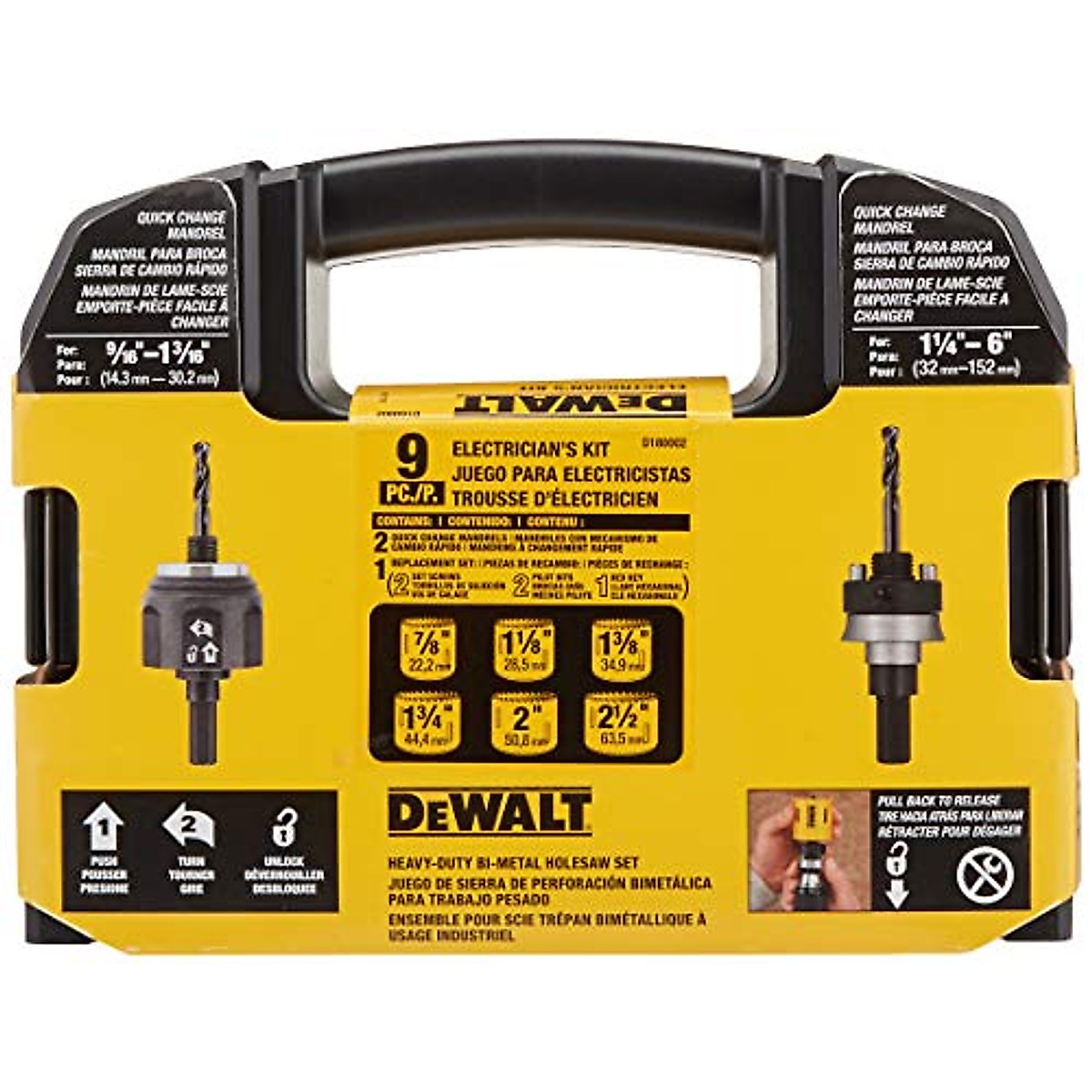 DEWALT Hole Saw Kit, Standard Electrician's Set, Bi-Metal (D180002) , Yellow