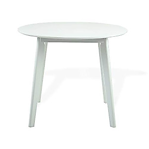 SK New Interiors Dining Room Set of 4 Yumiko Chairs and Round Dining Table Kitchen Modern Solid Wood w/Padded Seat, White Color with Light Gray Cushion