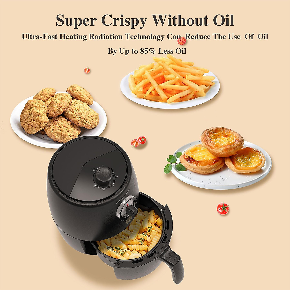 Dragonball Air Fryer 2 QT, Retro Air Fryer With Quick Set Time, Small Air Fryer For Two People, Non Toxic, Nonstick And Dishwasher-Safe, Mini Air Fryer 2 Quart, BlACK