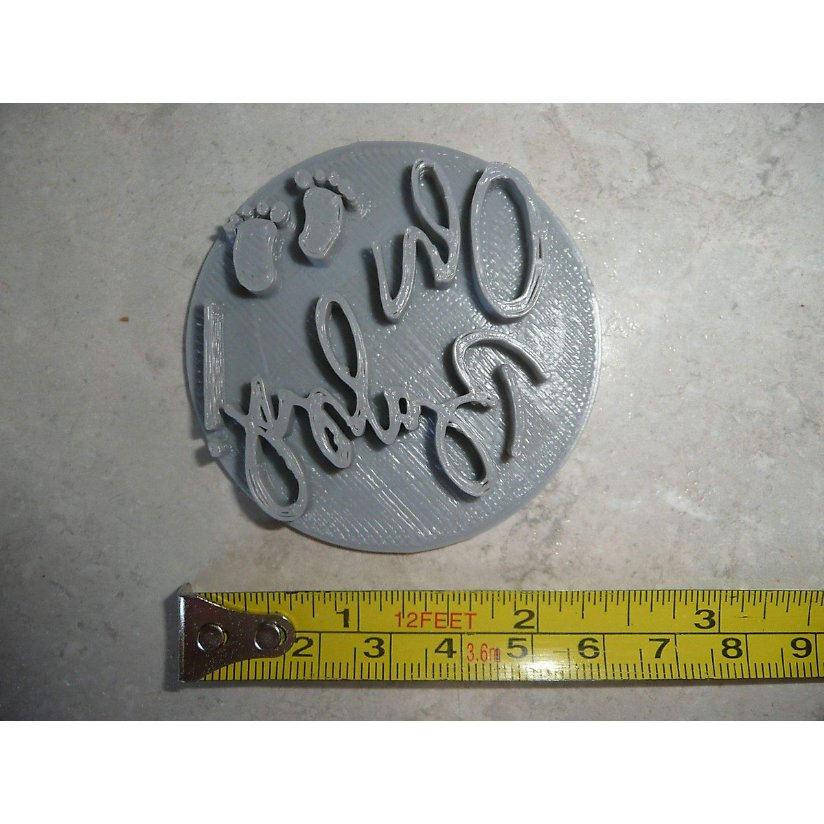 YNGLLC OH BABY WORDS WITH FEET SCRIPT FONT SHOWER GENDER REVEAL COOKIE STAMP EMBOSSER BAKING TOOL 3D PRINTED MADE IN USA PR4004 Gray