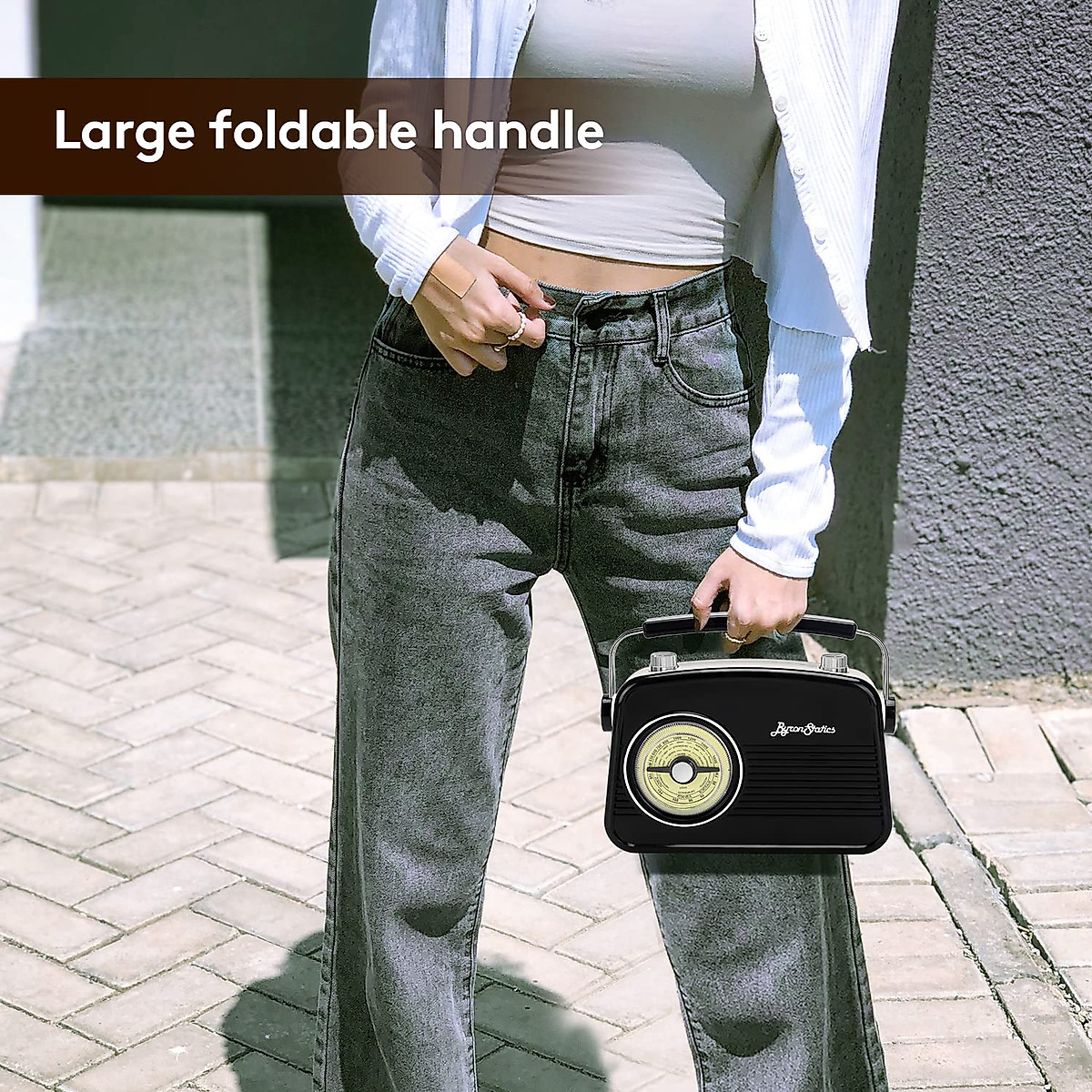 ByronStatics Black AM FM Radio - Small Portable Radios Vintage/Retro with Headphone Jack, Large Analog Rotary Tuning Dial - Power Plug or 4 x 1.5V AA Battery