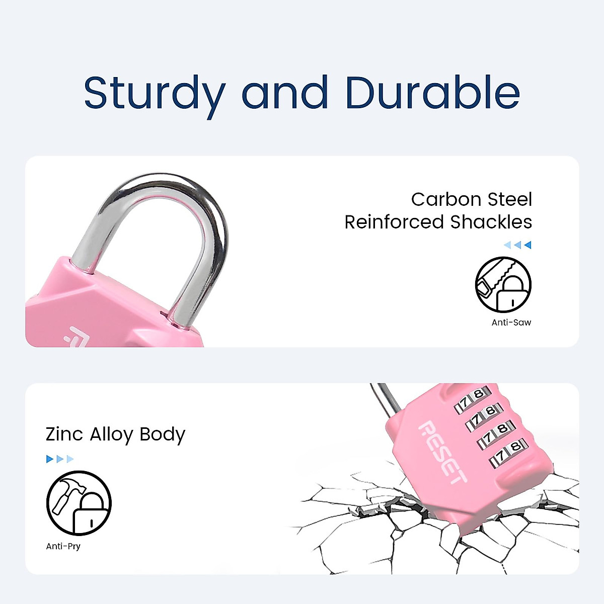 RESET-060 4 Digit Combination Lock Outdoor Padlock for School Gym Sports Locker Fence Toolbox Gate Suitcase Hasp Pink