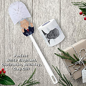 Joe Biden Toilet Paper and Brush With Holder | Funny Political Novelty Gag Gift | Make Your Friends and Family Laugh Out Loud | White Elephant Joke Gift