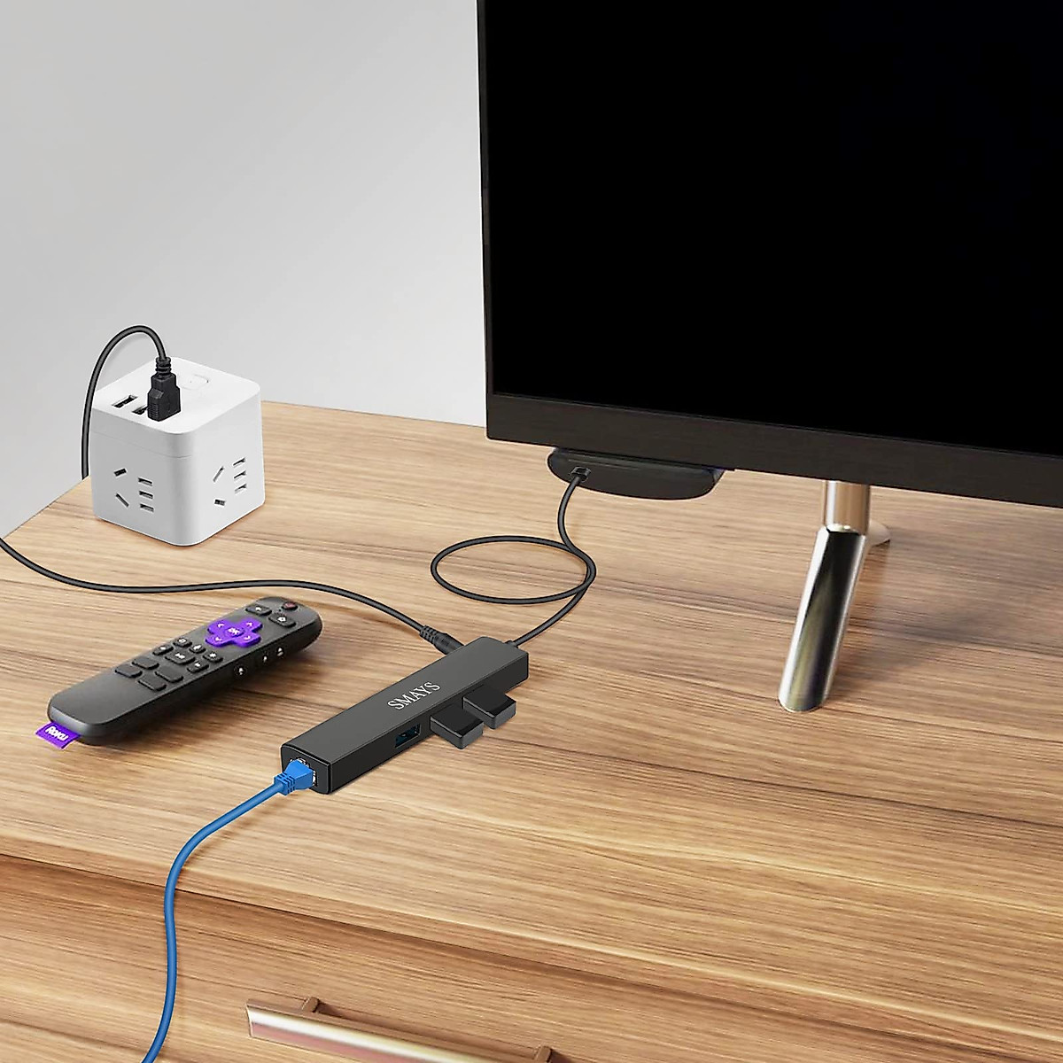 USB Ethernet Adapter Replacement for Roku Express 4K+ 2021 and TV stick Streaming Media Player - with Micro USB OTG Hub