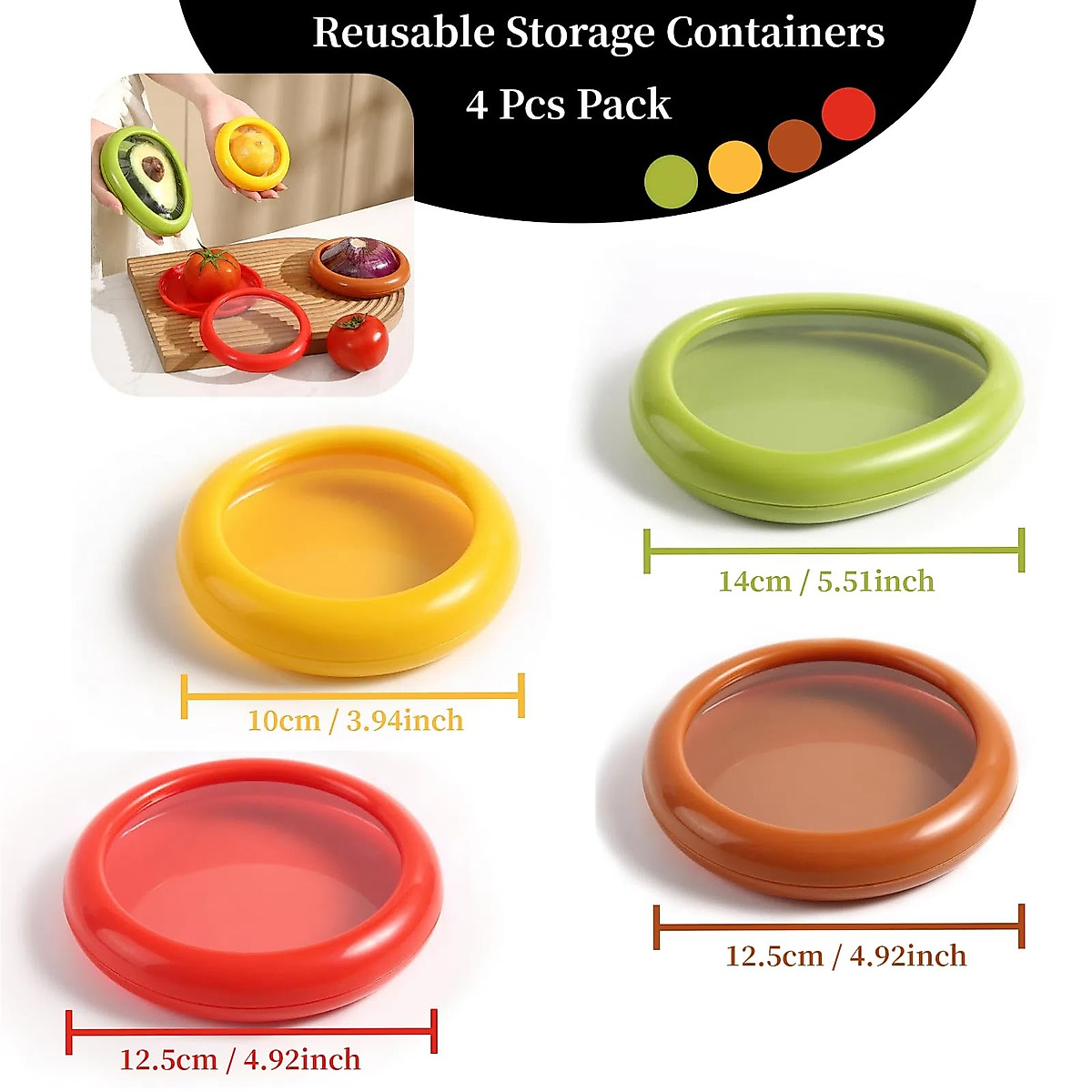 sappiedear Avocado Saver and Tomato Holder - Set of 4 - Reusable Storage Containers for Fridge - Ideal for Apples, Garlic, Onions, Lemons, and Potatoes (4)