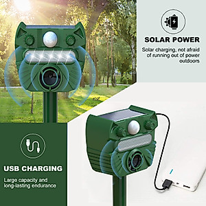 Solar Ultrasonic Animal Repeller, Cat Repellent Outdoor, Dog, Squirrel, Raccoon, Skunk, Rabbit, Fox, Deer, Bird etc.Motion Detection, LED Flashing Light HQ1