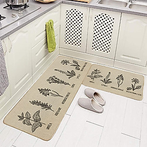 GEEORY Kitchen Mats for Floor Set of 2,Capsella Rosemary Linum Gullviva Primula Veris Floor Mat Farmhouse Seasonal Holiday Decor for Home Kitchen - 17x29 and 17x47 Inch