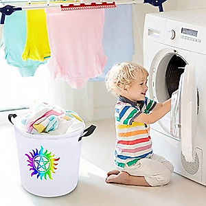 Anti Possession Symbol Large Laundry Basket Hamper Bag Washing with Handles for College Dorm Portable