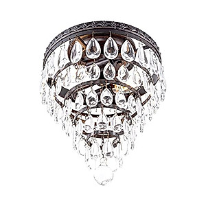 GRUENLICH Semi Flush Mount for Outdoor and Indoor, K9 Crystal Ceiling Light Fixture with 2 Light E12 Base, Metal Housing with Oil Rubbed Bronze Finish, Bulb not Included